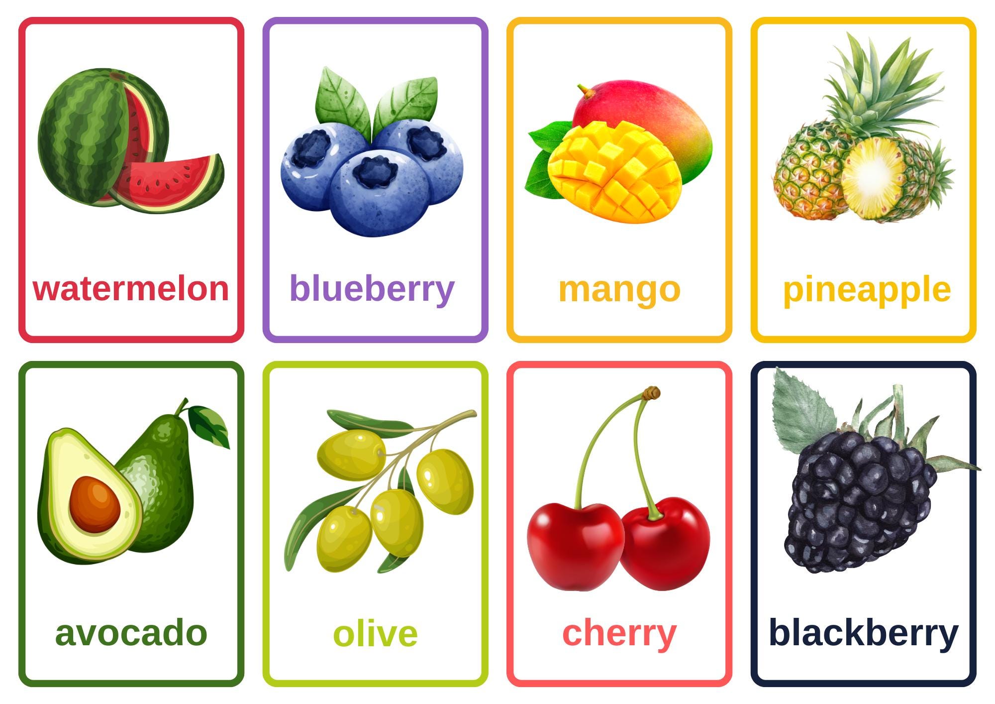 Printable Fruit Flashcards for Kids - Etsy