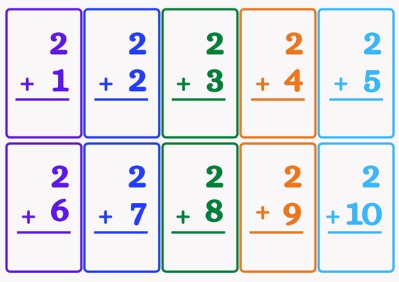 Colourful Addition Printable Flashcards - Etsy