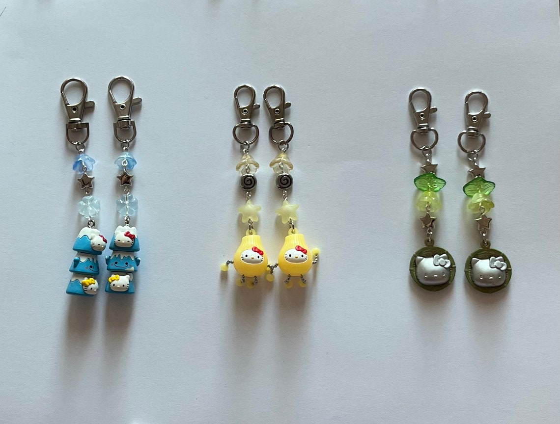 Set of 2 Cute Gotochi Japanese Kitty Beaded Keychains Y2k Cottagecore ...