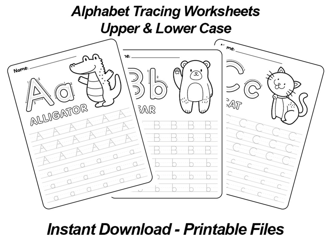 Alphabet Tracing & Colouring Worksheets Animals, A-Z in Uppercase and ...