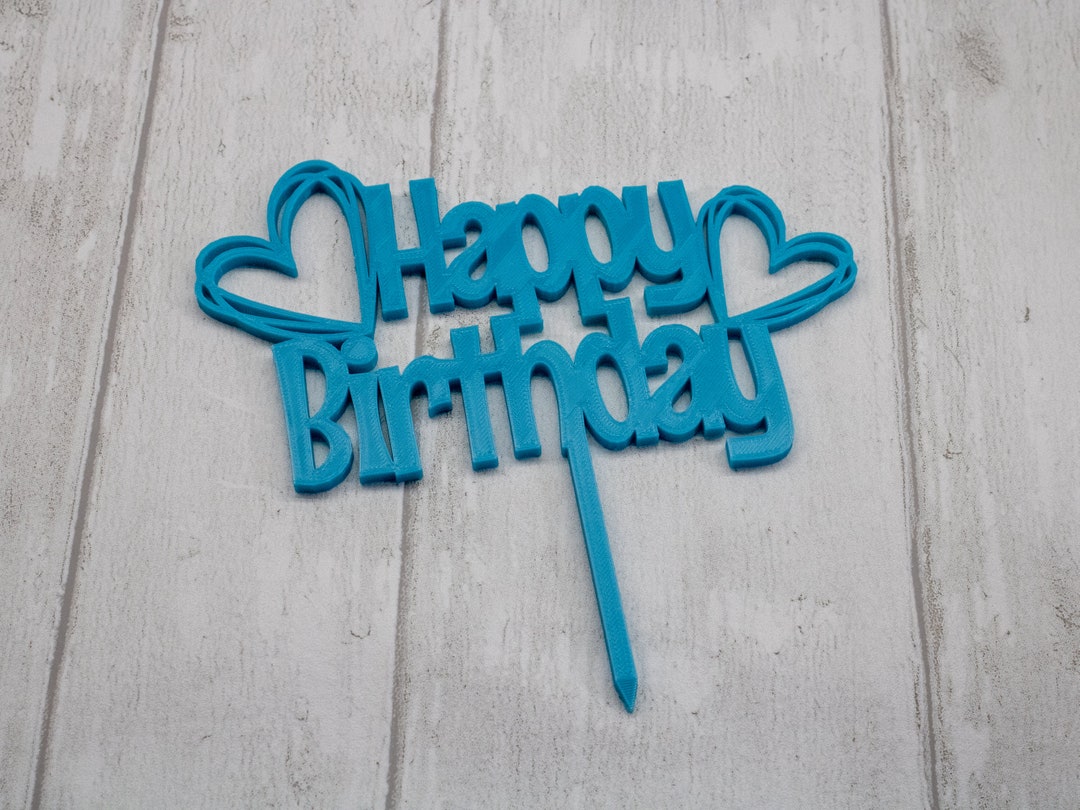 Happy Birthday 3D Printed Cake Topper Party Decoration With Hearts ...