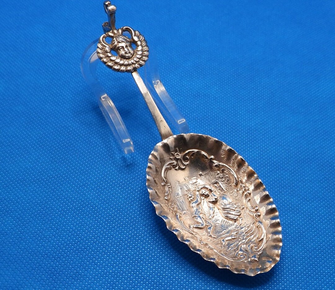 Antique Silver German Hanau Cherub Dancing Couple and Dog Tea Caddy ...