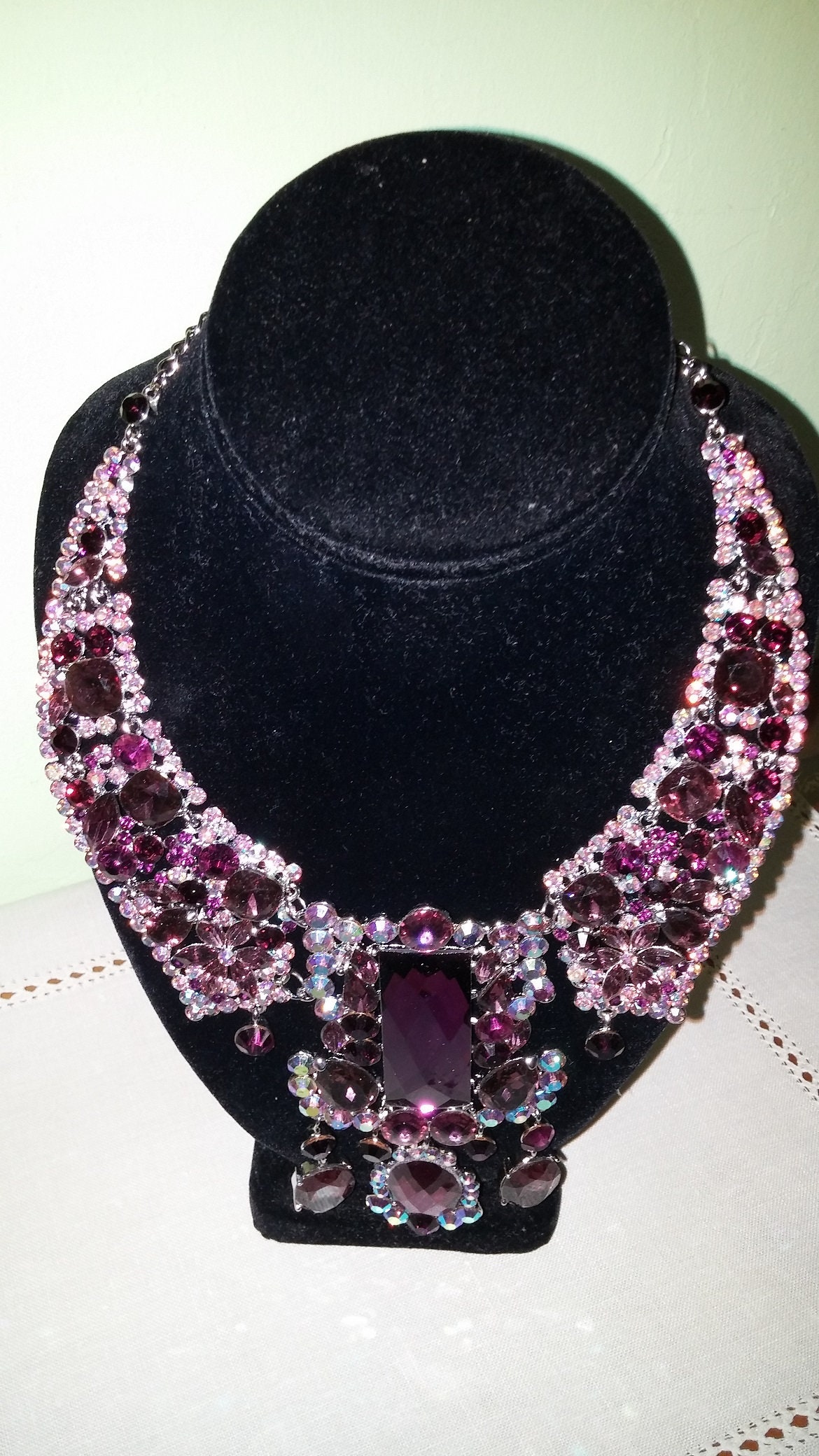 Purple Faux Amethyst Aurora Borealis Crystals Runway Necklace ...