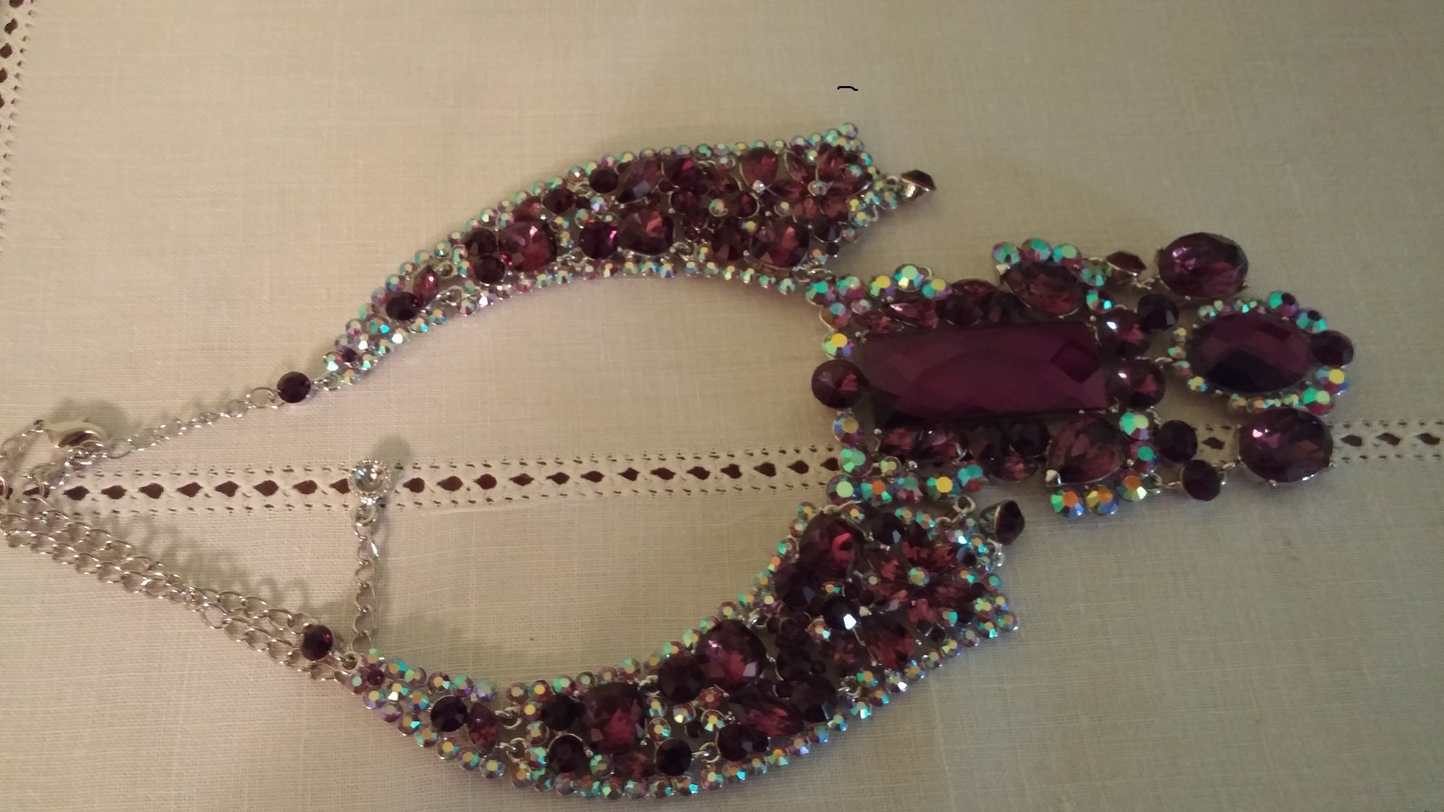 Purple Faux Amethyst Aurora Borealis Crystals Runway Necklace ...