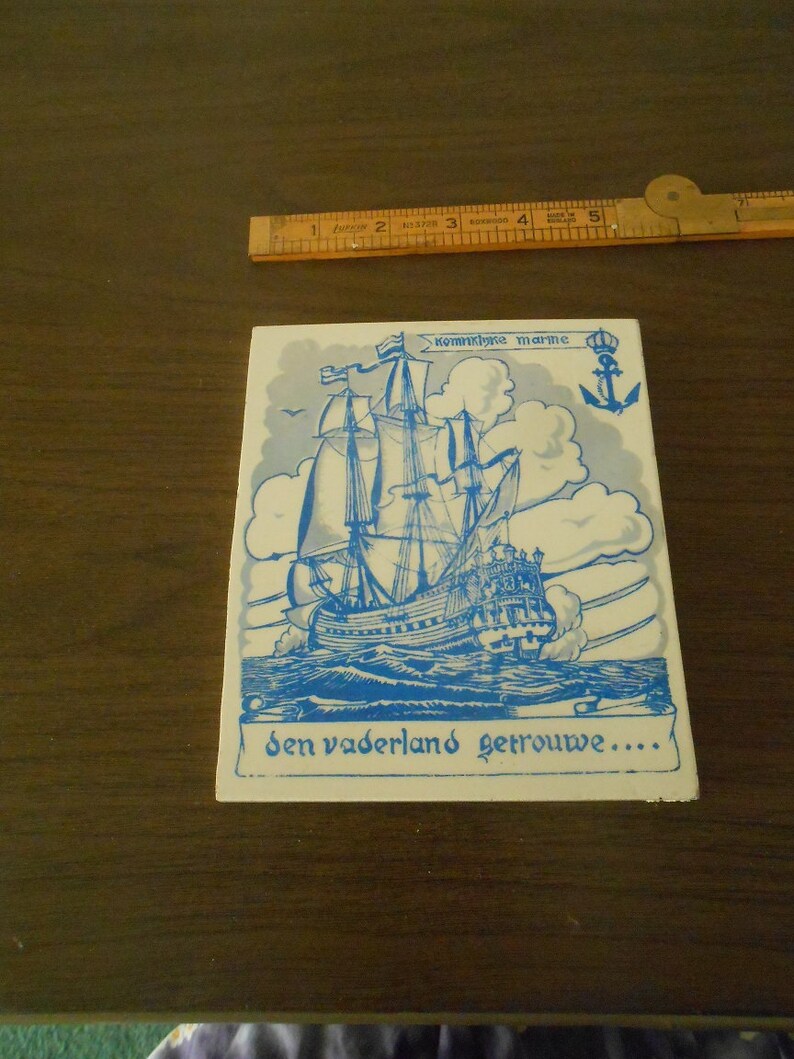 Antique Dutch Royal Navy Sailing Ship Delft Blue & White Tile Sphinx ...