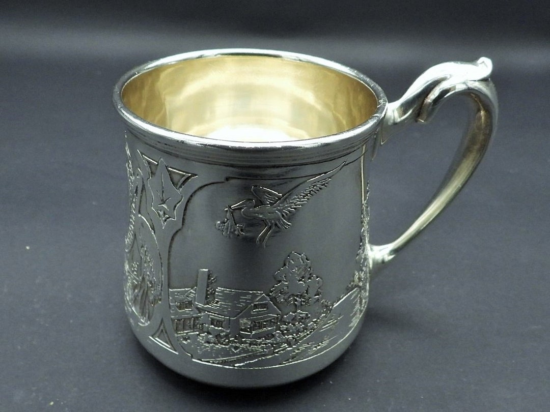 Grogan Co Sterling Silver Baby's Child's Stork Christening Cup Mug 1934 ...