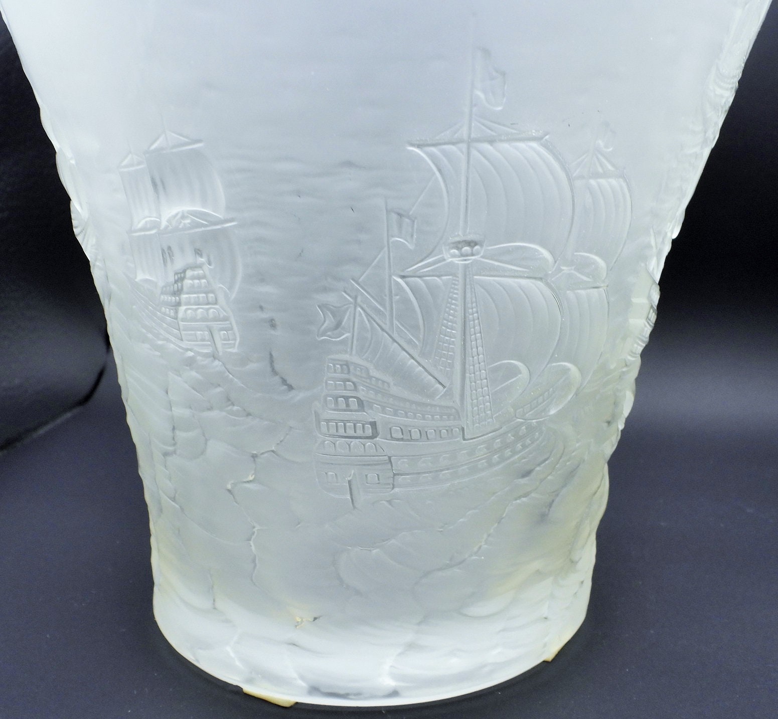Antique Frosted Glass Nautical 1700s Galleon Ships on the Sea Large ...