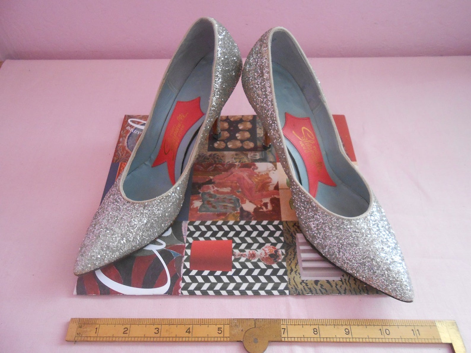 Schiaparelli Silver Glitter Stiletto High Heels Paris NY Vintage 1950s ...