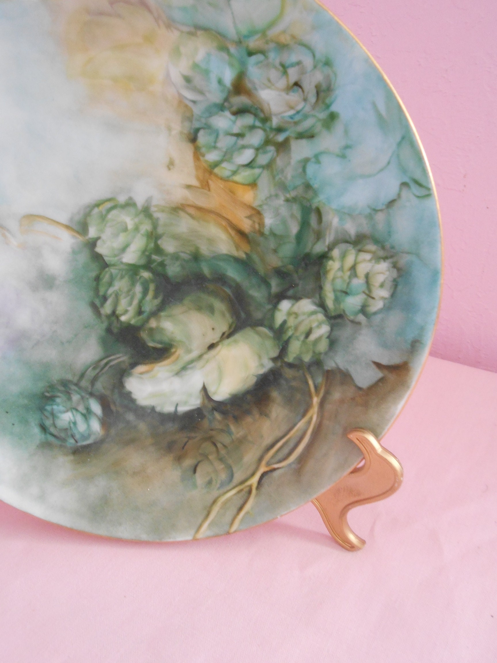 Antique 1900s Favorite Bavaria Hand Painted Hops Floral Cake Plate or ...