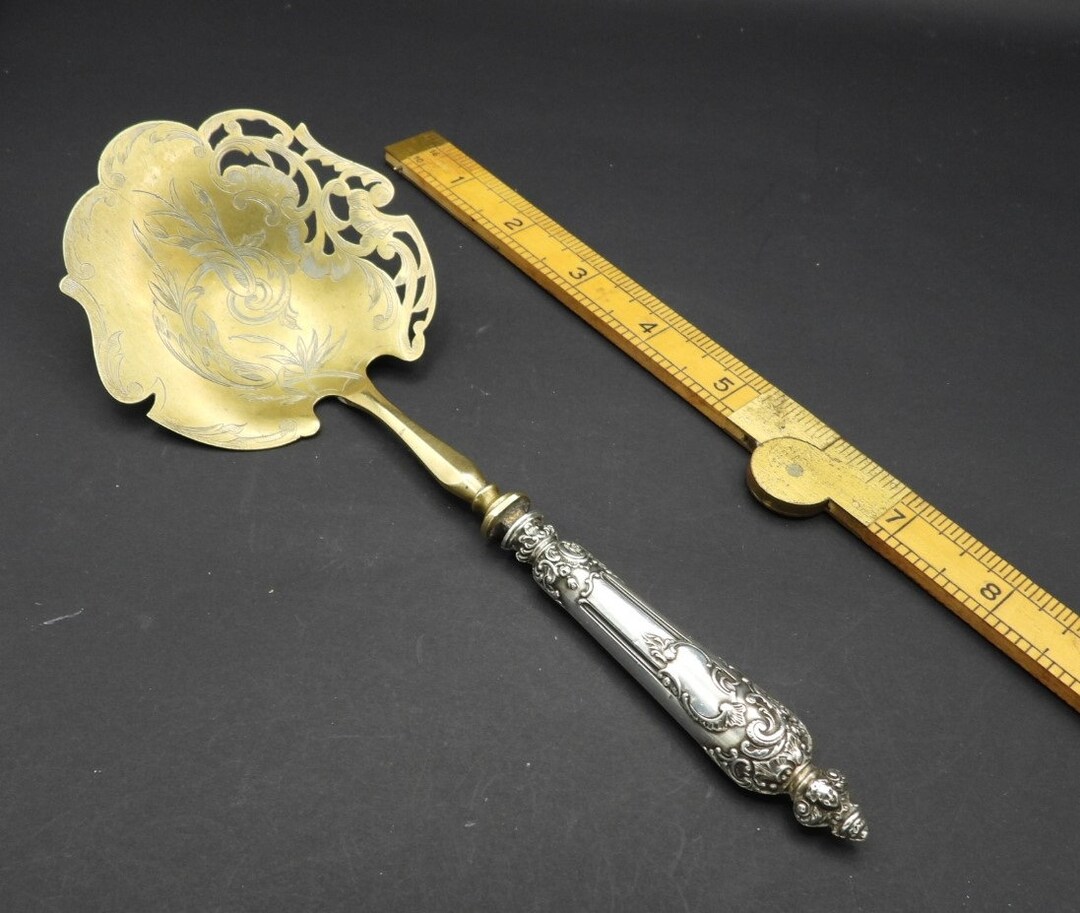 Antique Fauna Silver Plate Brass Pierced Engraved Serving Spoon Art ...
