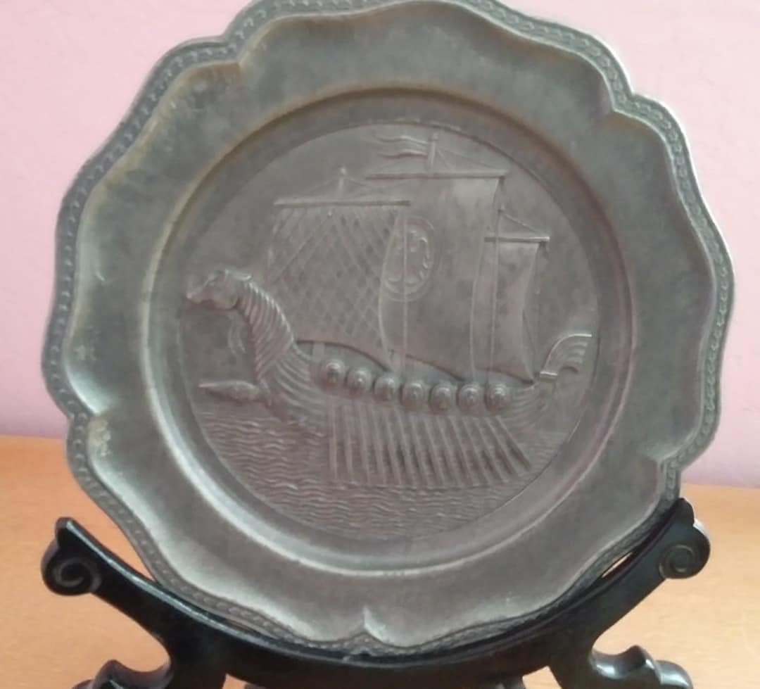 Vintage Pewter Viking Long Boat Ship Scandinavian Nautical Decorative ...