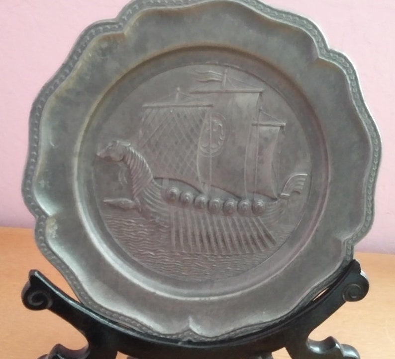 Vintage Pewter Viking Long Boat Ship Scandinavian Nautical Decorative ...