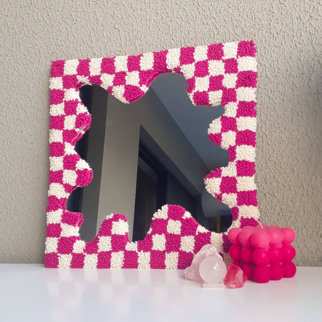 Pink Checkered Tufted Mirror Punch Mirror Rug - Etsy