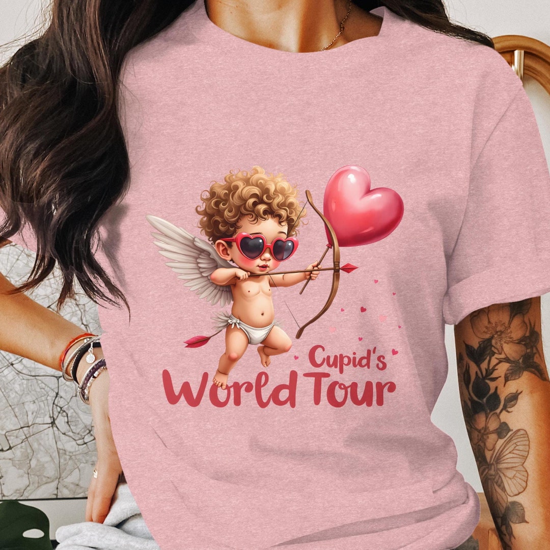 Cute Cupid's World Tour T-shirt, Adorable Baby Cupid With Bow and Heart ...