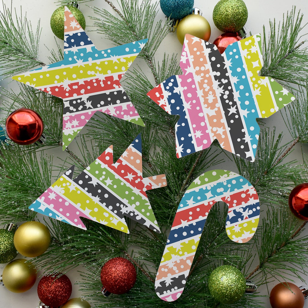 Merry & Bright Christmas Shapes Printable Gift Tags and - Etsy