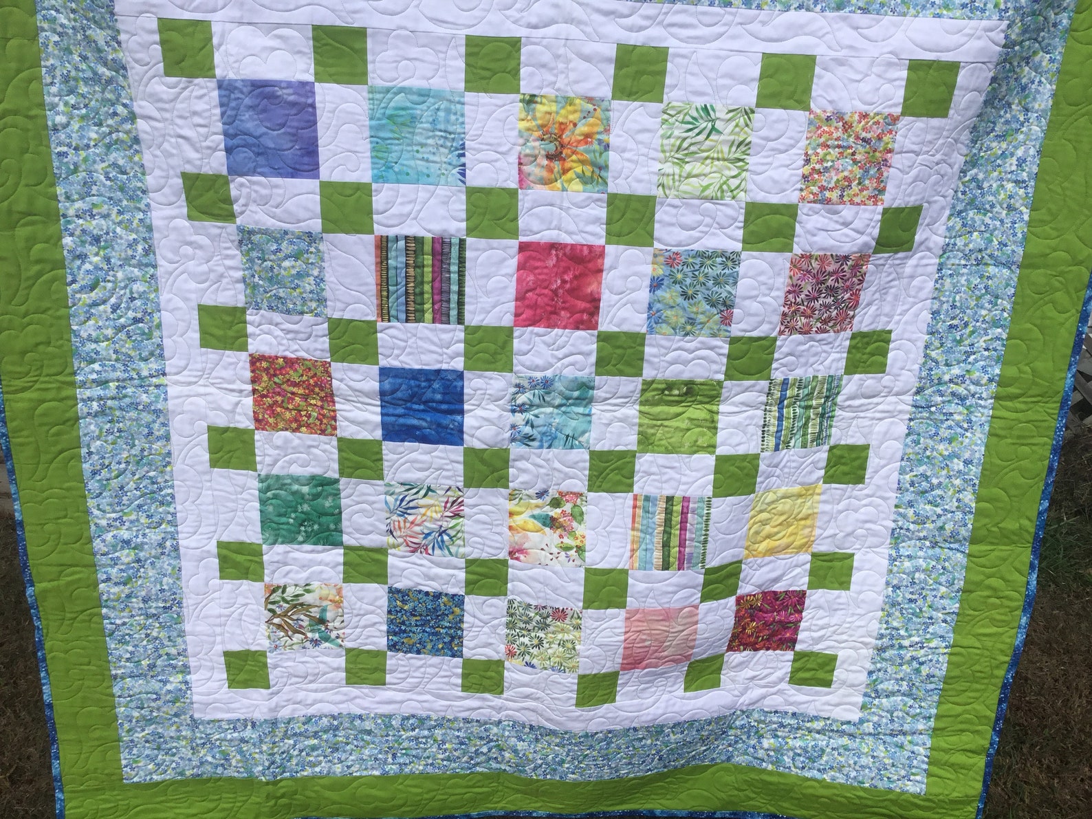 Bright and Happy Kiwi Green and Blue Quilt - Etsy