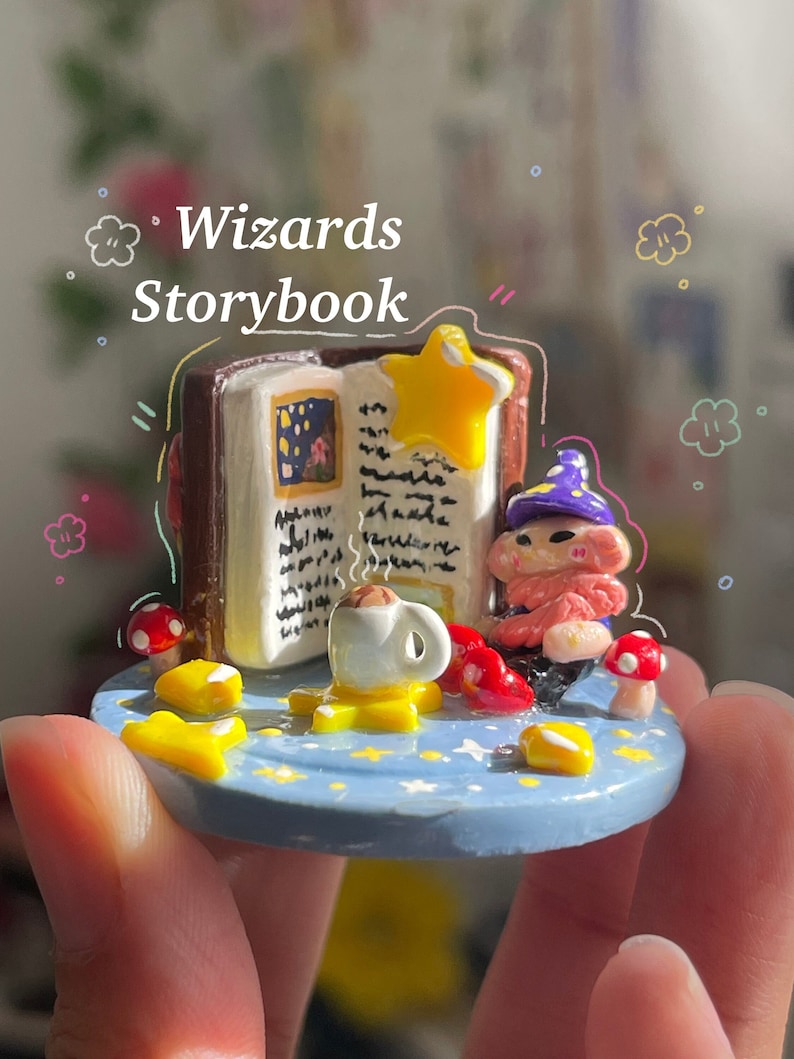 Wizard's Storybook/ Wizard Clay/ Handmade Polymer Clay Desk Friend ...