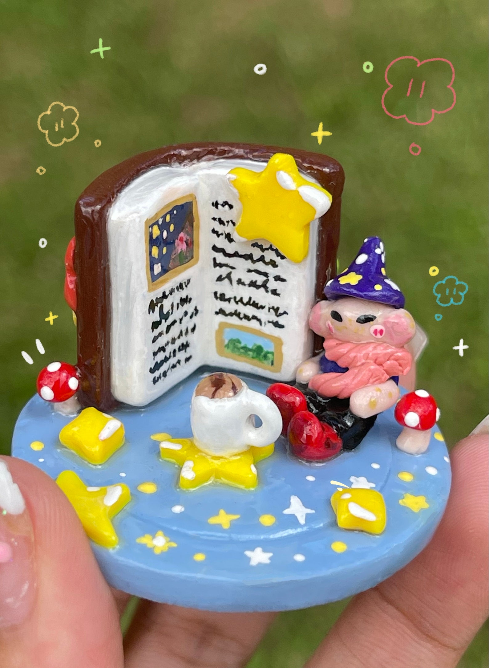 Wizard's Storybook/ Wizard Clay/ Handmade Polymer Clay Desk Friend ...