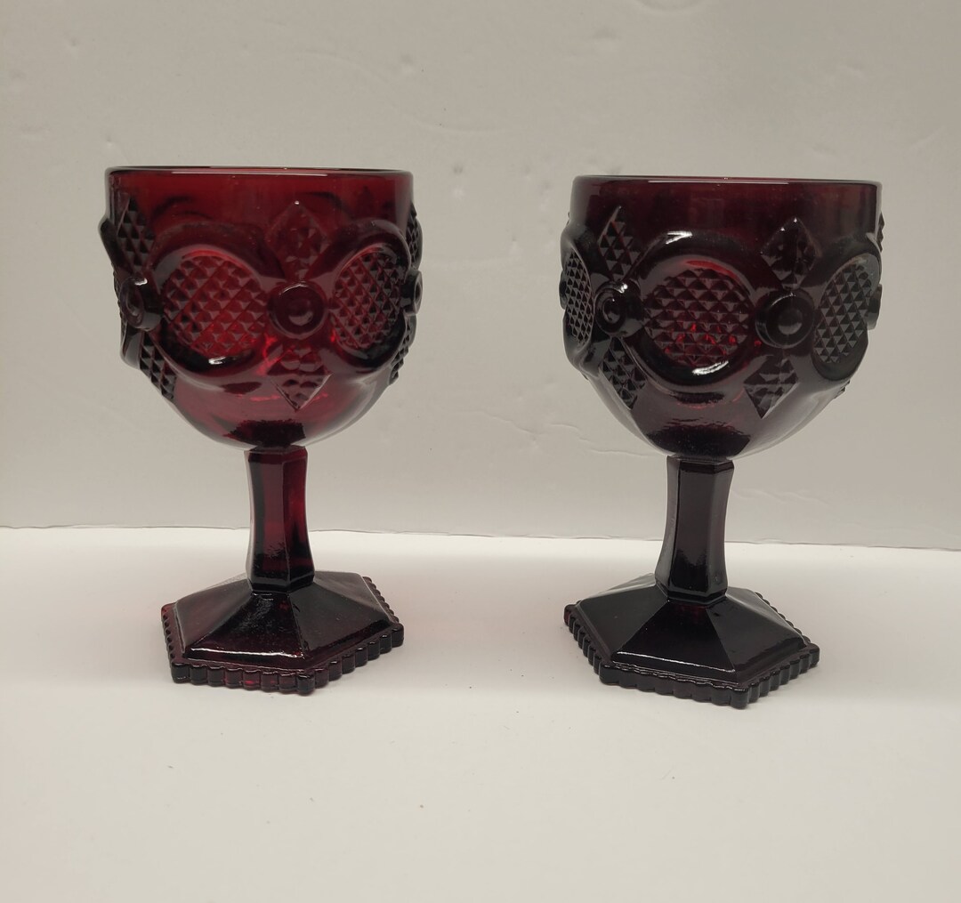 2 Ruby Red Avon Glass Goblets Cape Cod - Etsy