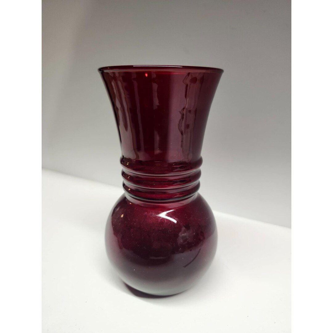 Royal Ruby Anchor Hocking MCM Vintage Red Glass Vase Bulbous Bottom ...