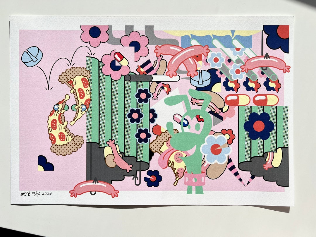 PUPPY STYLE Original Art Print Signed by Artist Funky Pastel ...