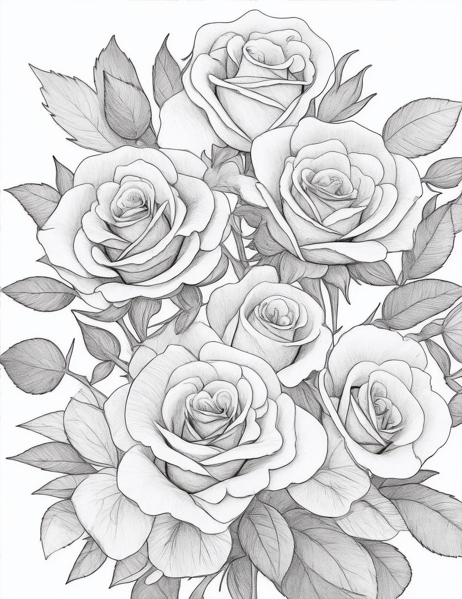 Vintage Roses Coloring Page Grayscale( Digital Download) - Etsy