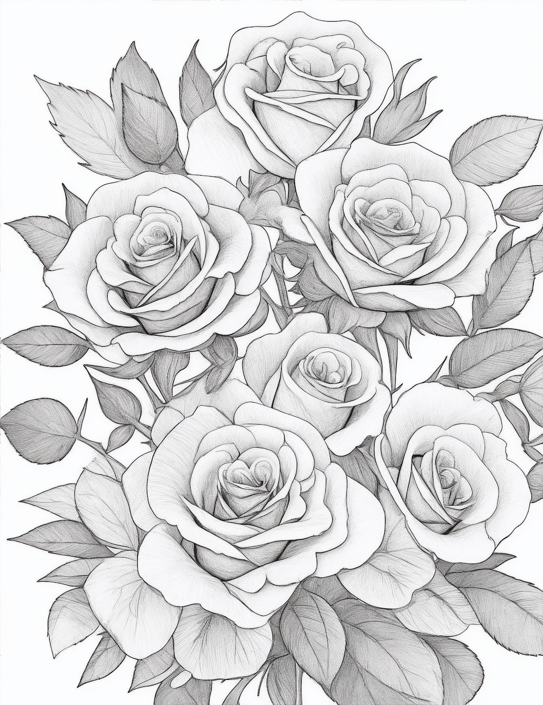 Vintage Roses Coloring Page Grayscale Digital Download - Etsy