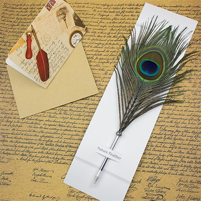 1 Peacock Feather Ballpoint Pen Vintage Writing Pen Peacock Eyes Pen ...