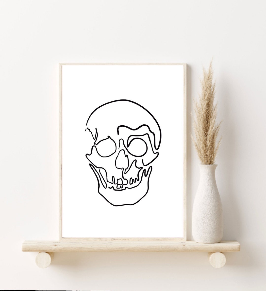 Single Line Skull Drawing Line Art Digital Wall Decor Printable One ...