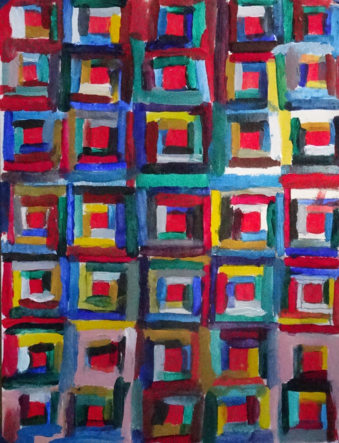 Abstract Painting of Squares, Stripes/bands of Color, Geometric Squares ...