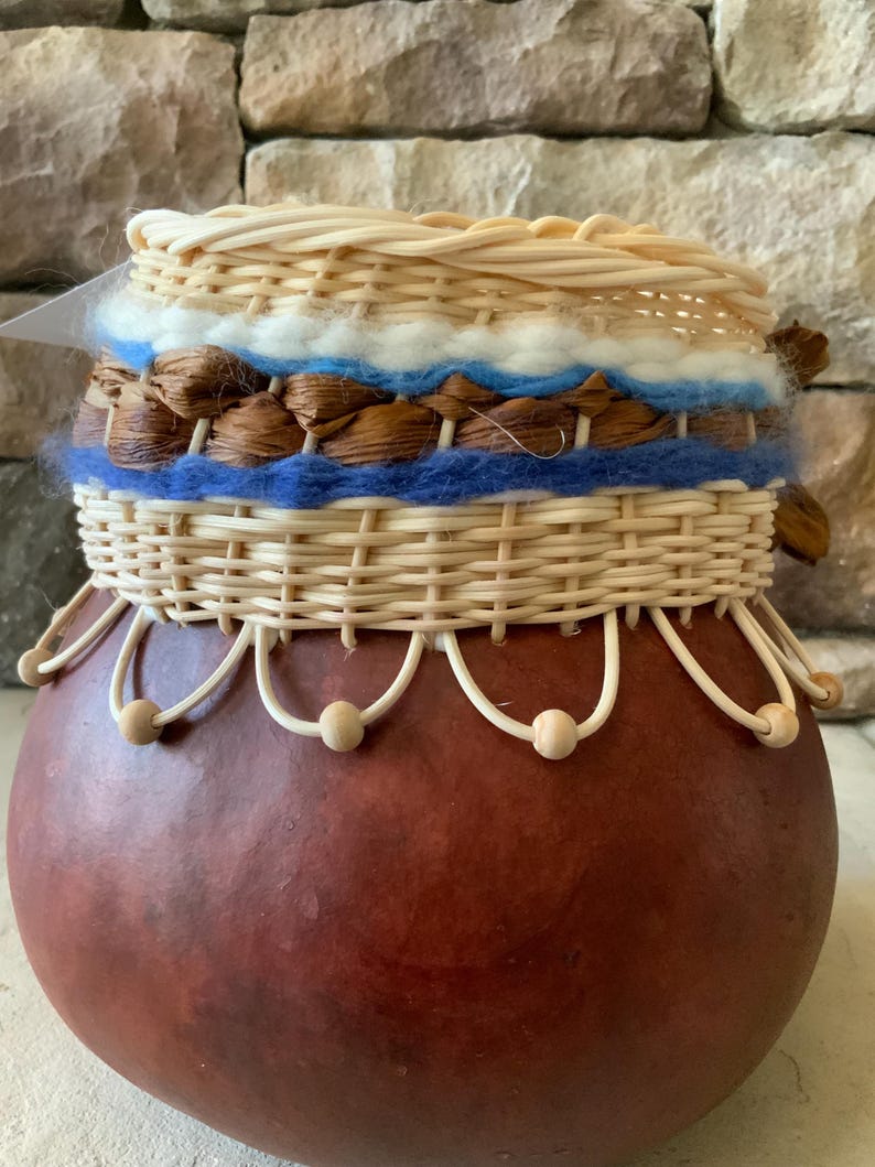 Handmade Weaving on A Gourd-with Natural Elements-gourd Art-embellished ...