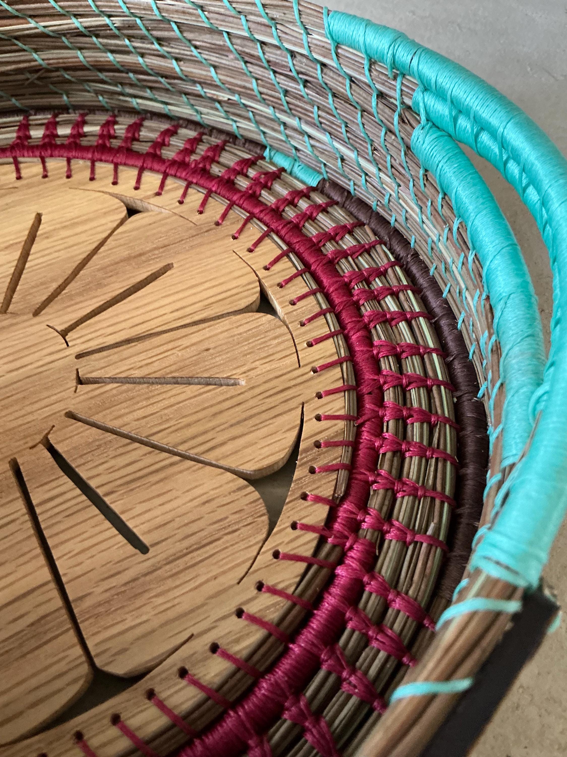 Hand Coiled Pine Needle Basket With Decorative Stitches Sustainable - Etsy