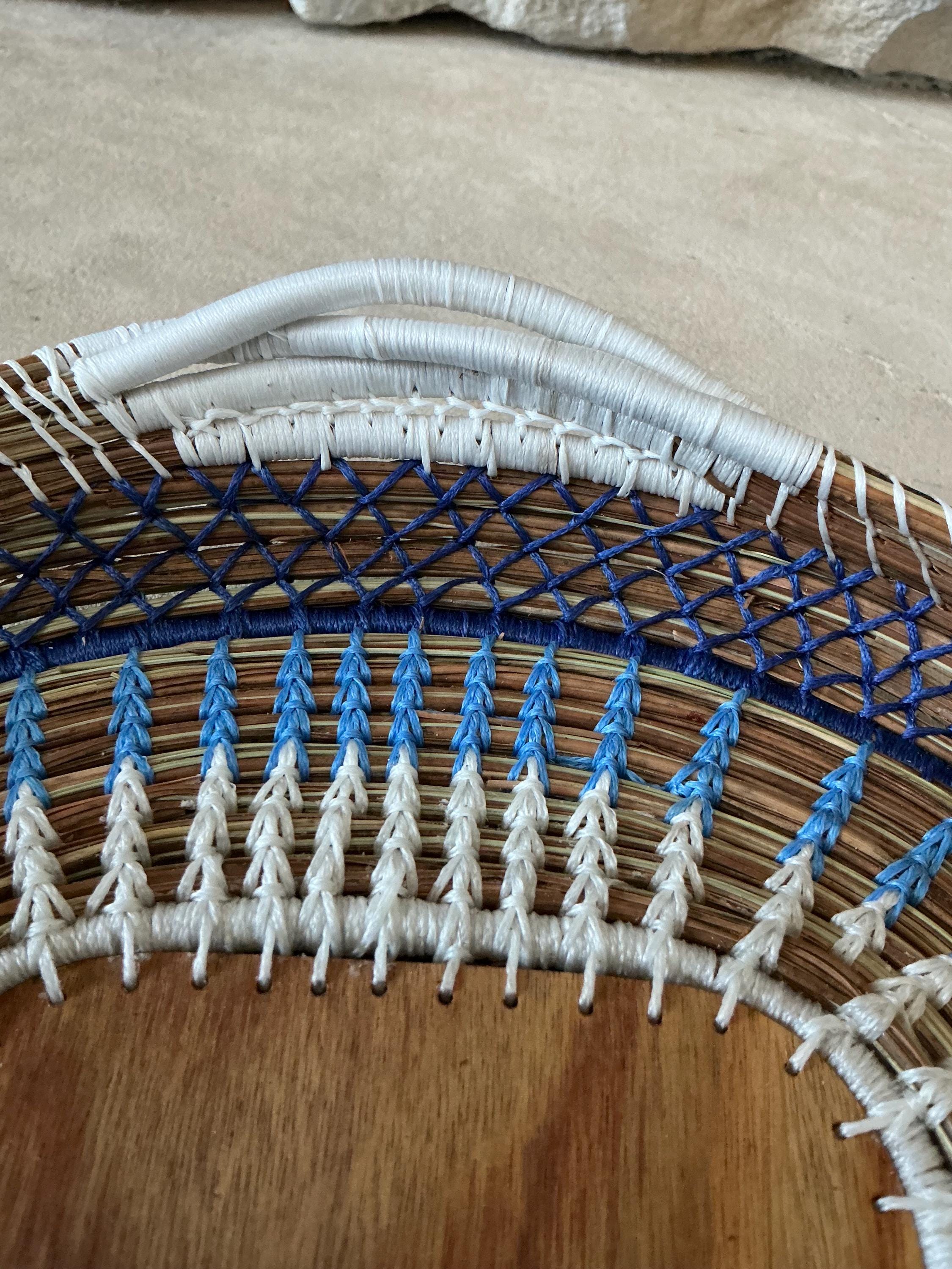 Hand Coiled Pine Needle Basket With Decorative Stitches - Etsy