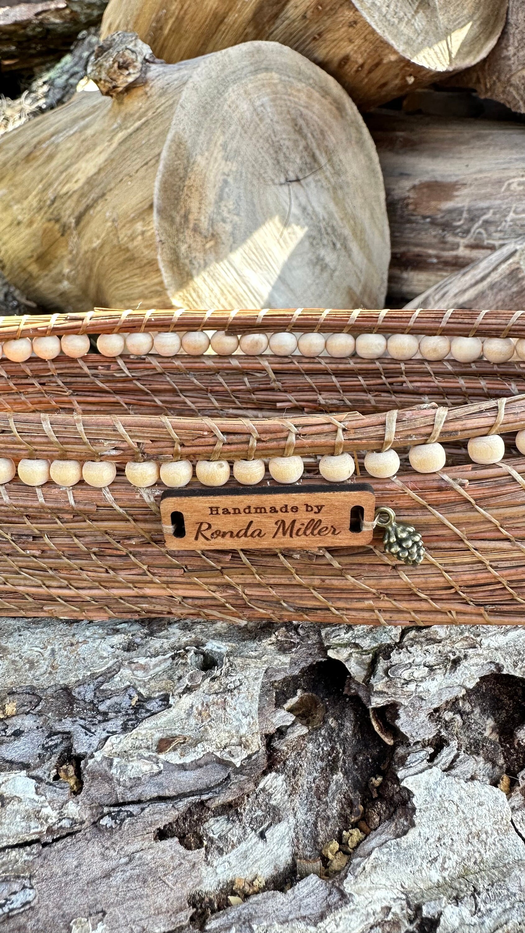 Handmade Pine Needle Coiled Needle Basket With Decorative Wood Bottom ...