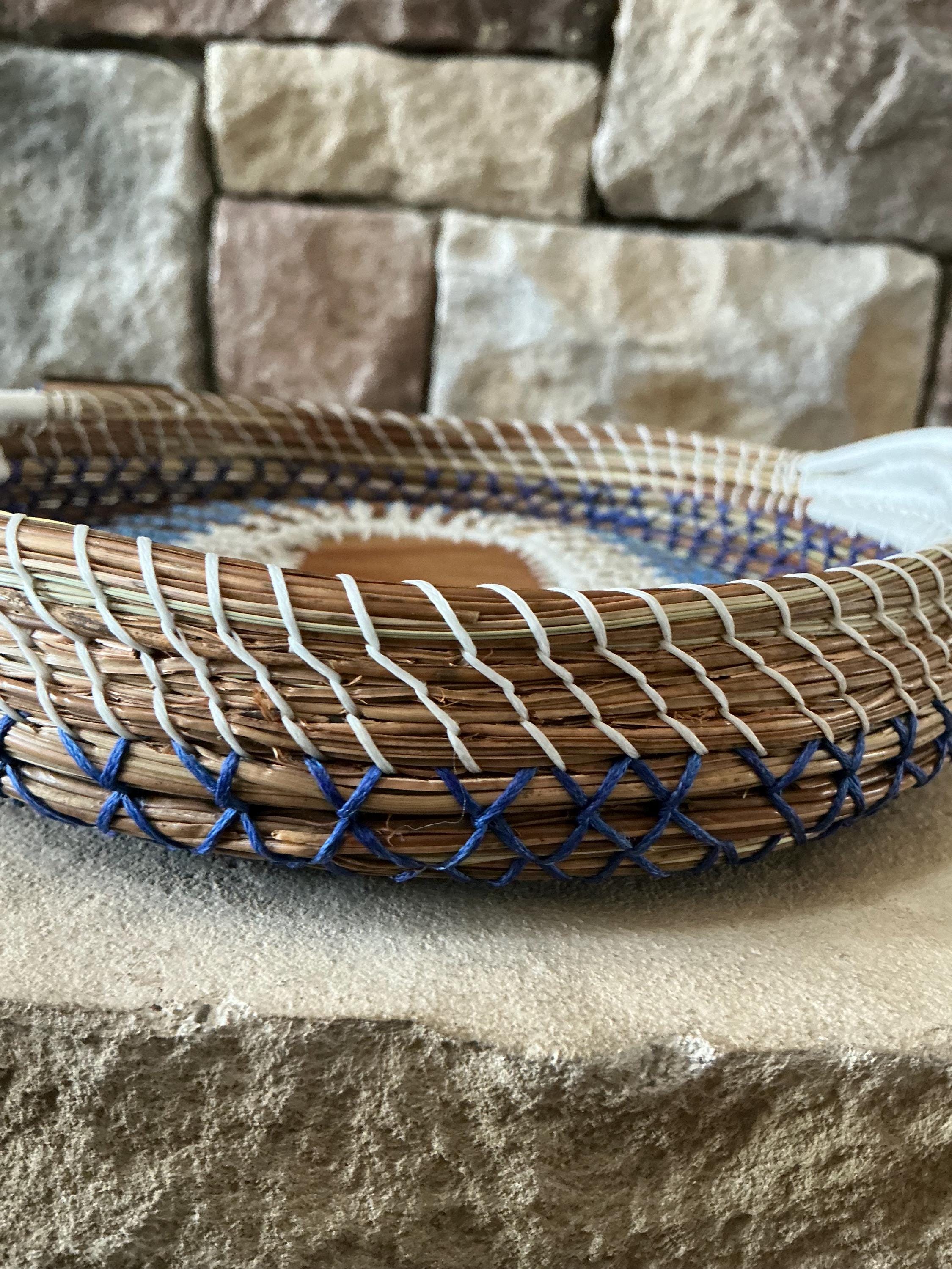 Hand Coiled Pine Needle Basket With Decorative Stitches - Etsy