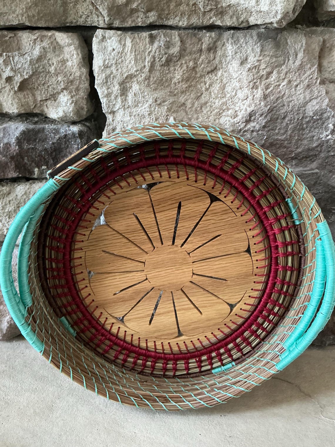 Hand Coiled Pine Needle Basket With Decorative Stitches Sustainable - Etsy