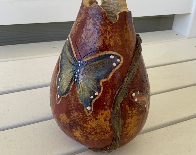 Gourd Art Vessel With Butterflies-hand Made - Etsy