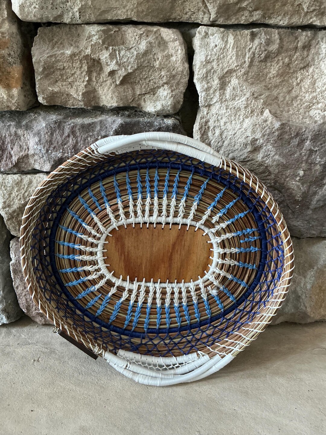 Hand Coiled Pine Needle Basket With Decorative Stitches - Etsy