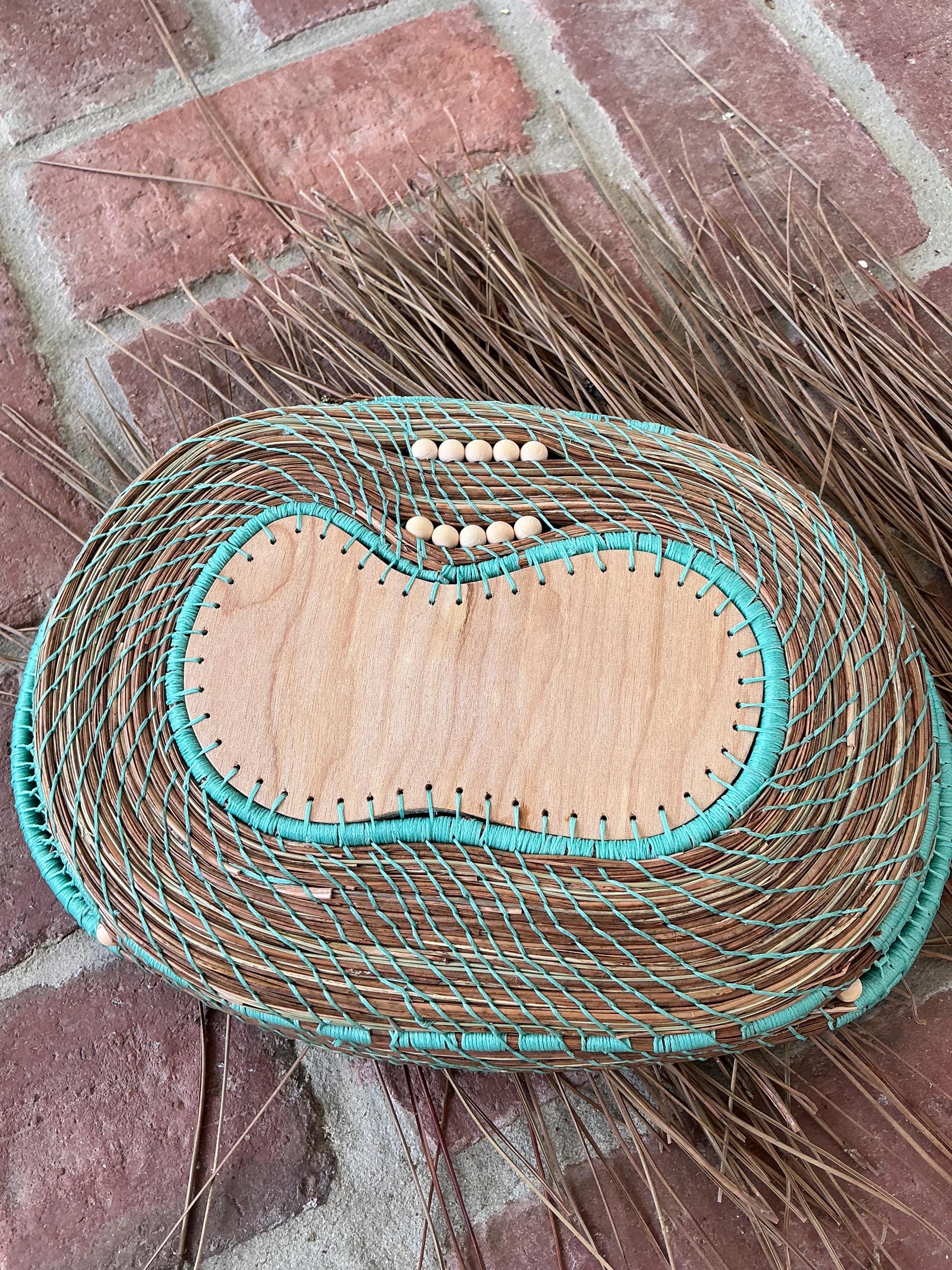 Hand Coiled Pine Needle Basket With Decorative Stitches Sustainable - Etsy