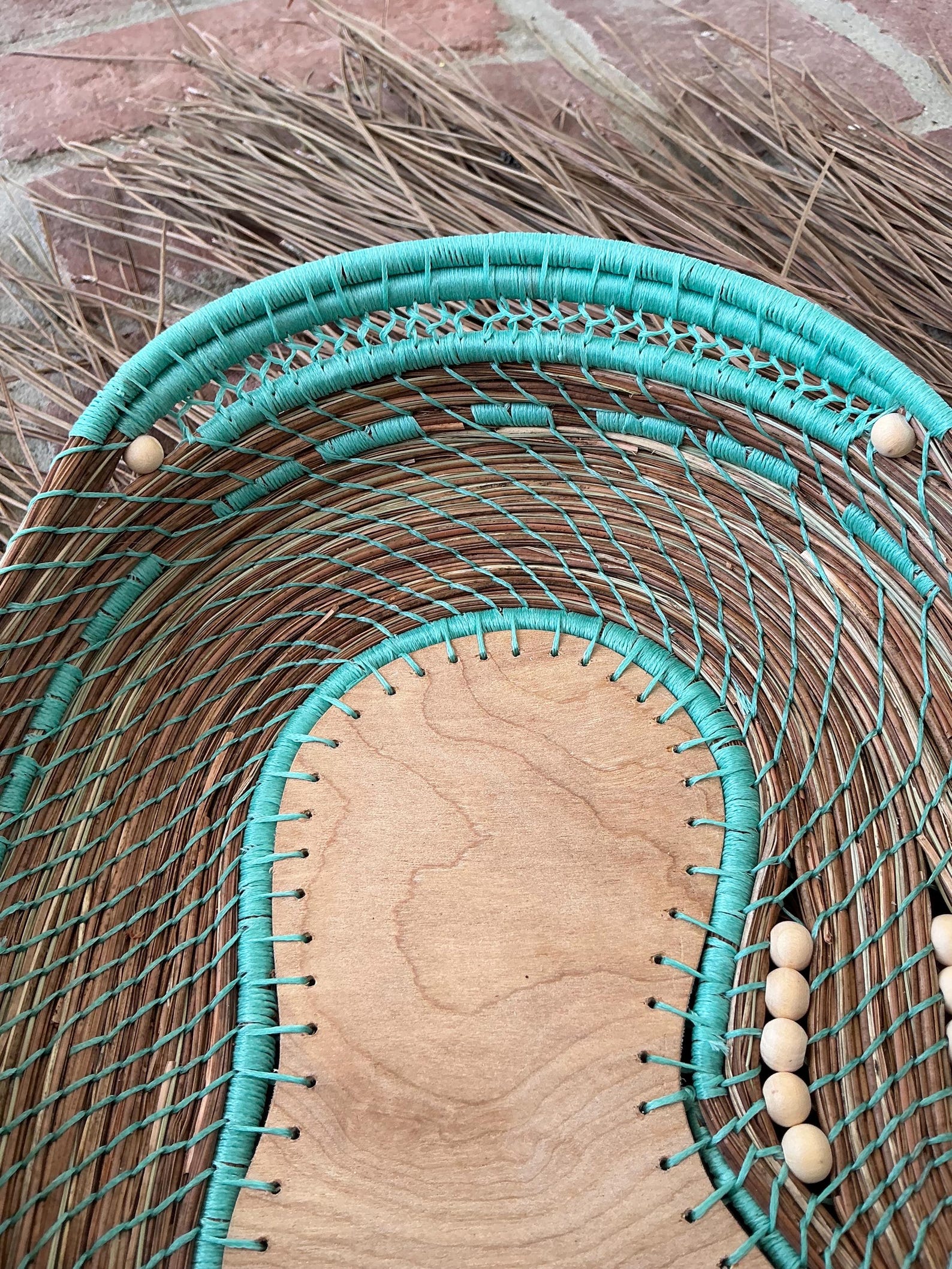 Hand Coiled Pine Needle Basket With Decorative Stitches Sustainable - Etsy