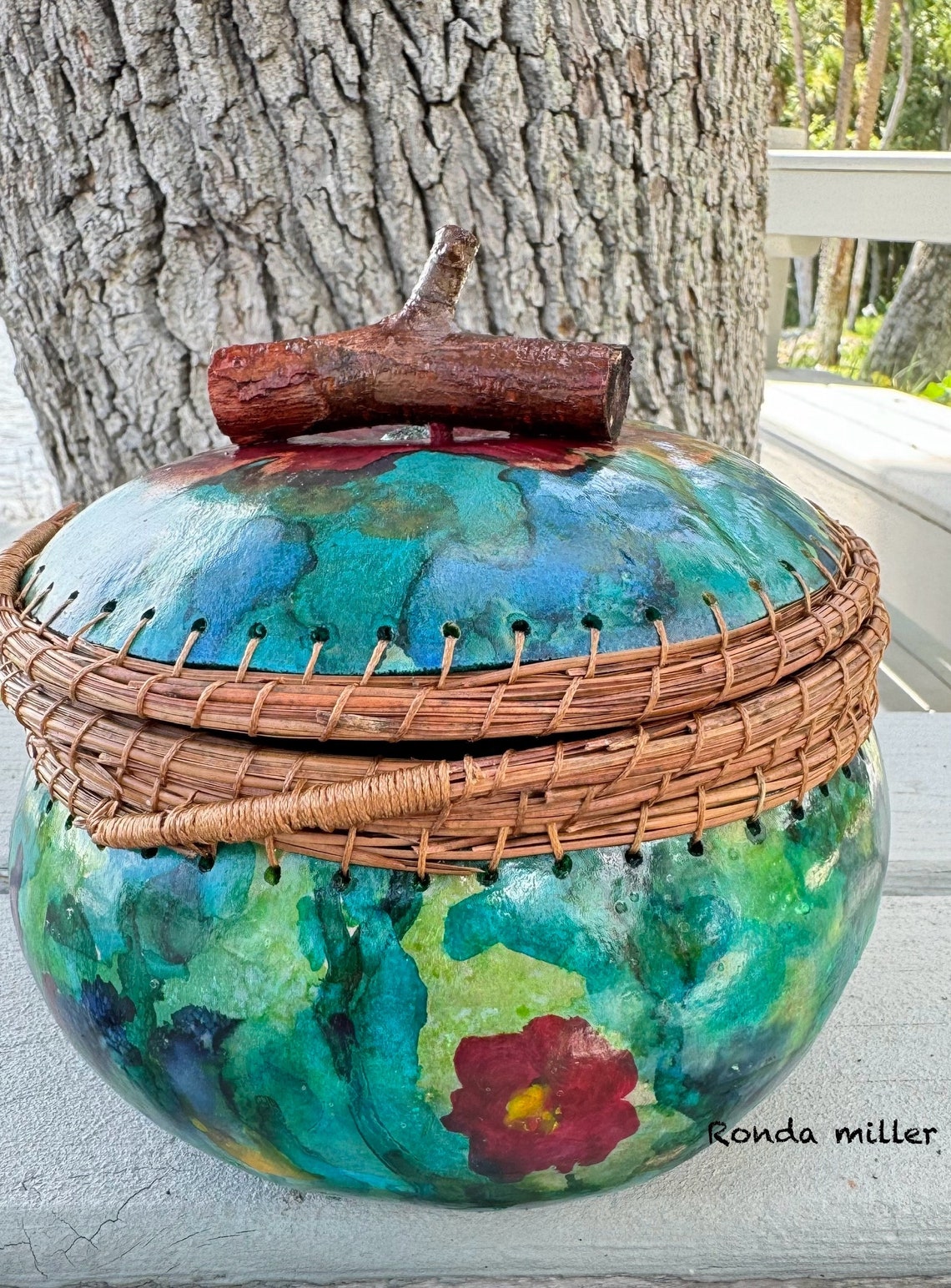 Pine Needles Coiled Gourd Basket With Lid/nature. - Etsy