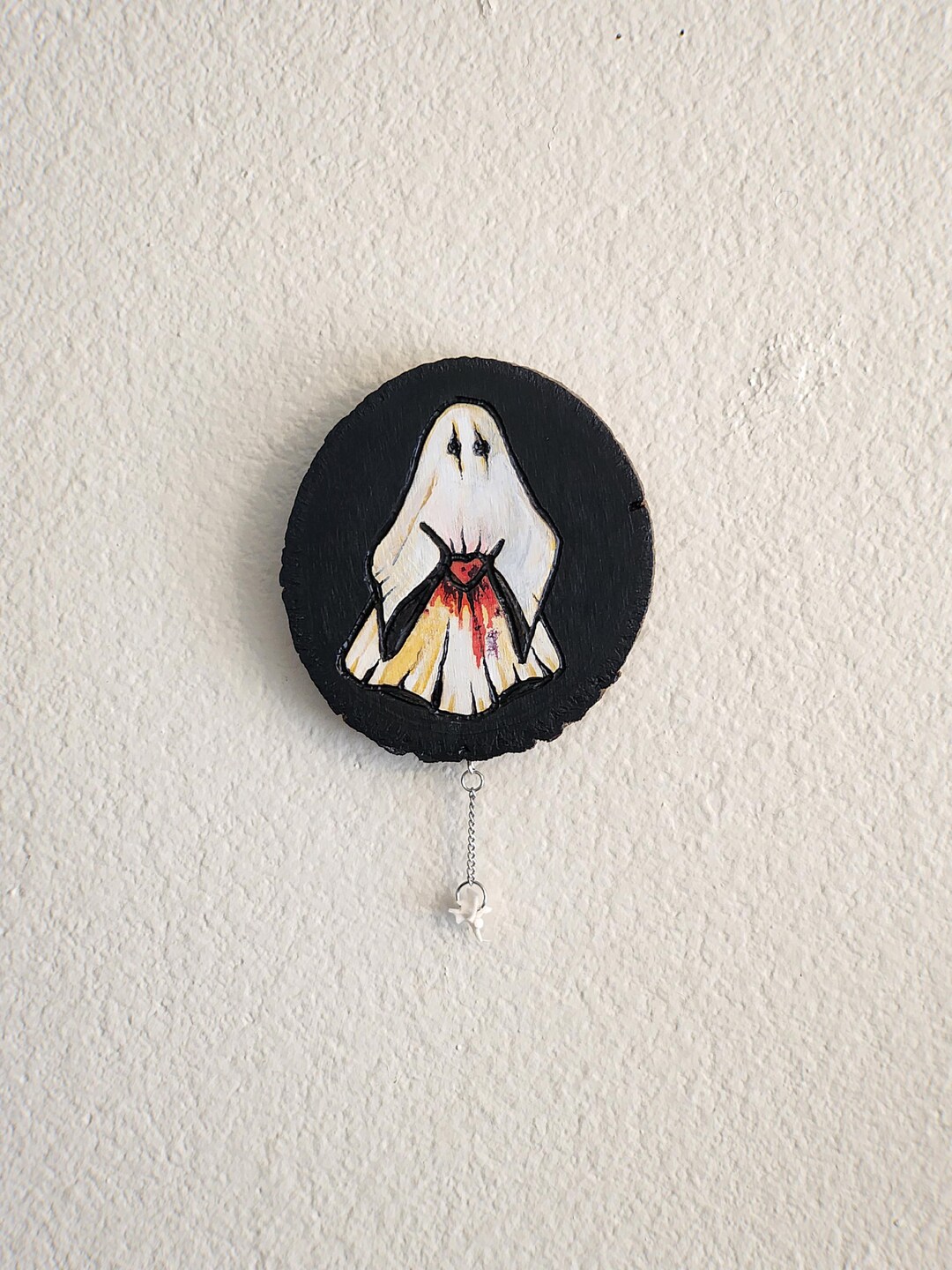 Haunted - Horror Wood Plaque Painting Little Ghost Holding Bloody Heart ...