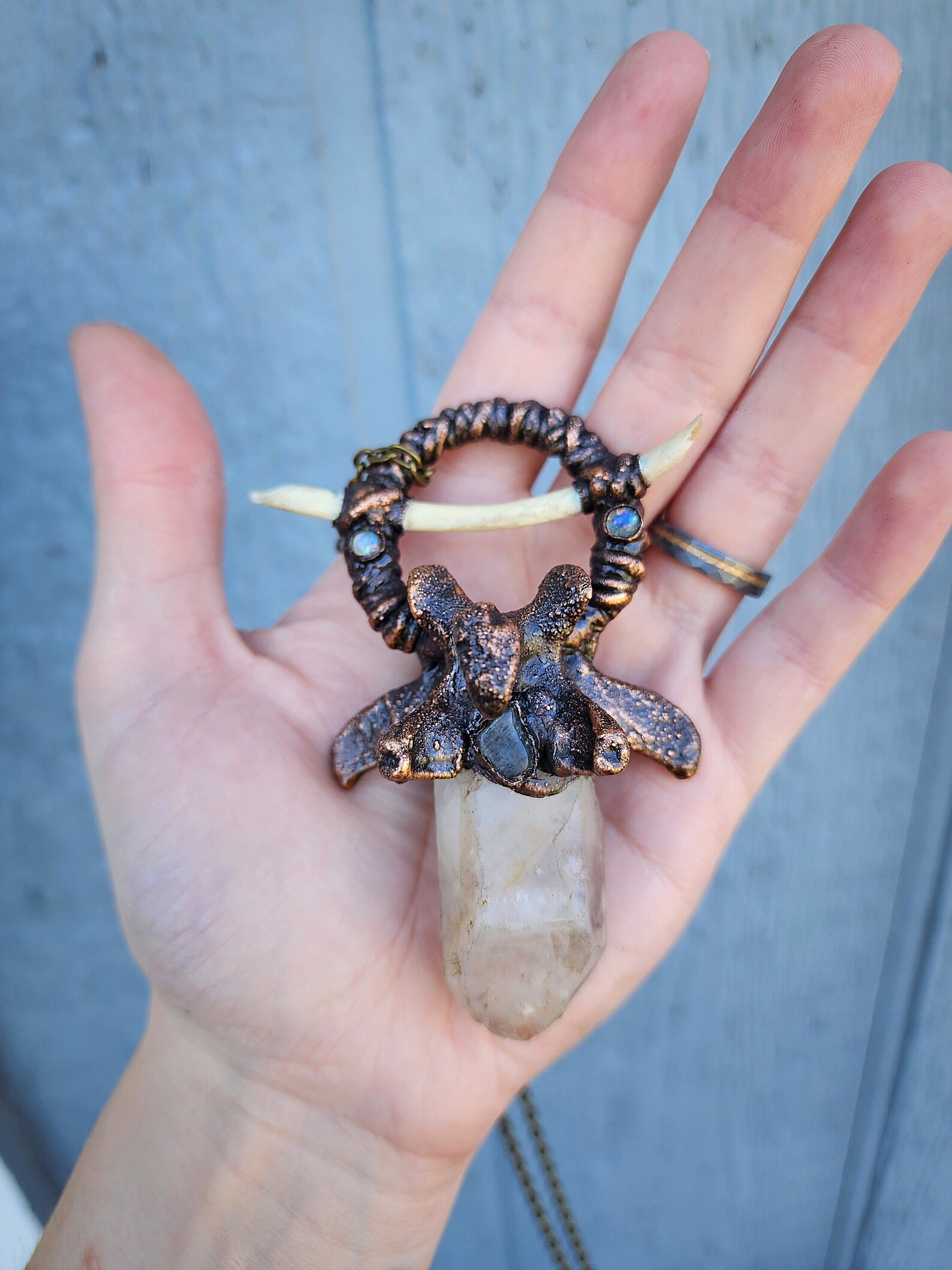 Bone Weaver - Real Bone Talisman With Quartz, Labrodorite, & Moonstone ...