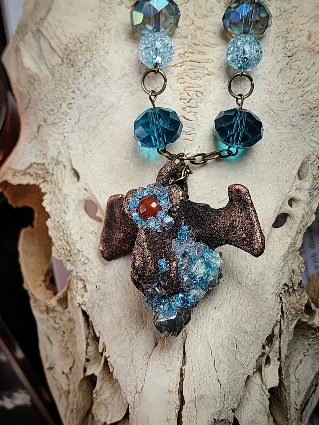 Frost Golem - Gothic Copper Plated Vertebra Necklace With Orange ...