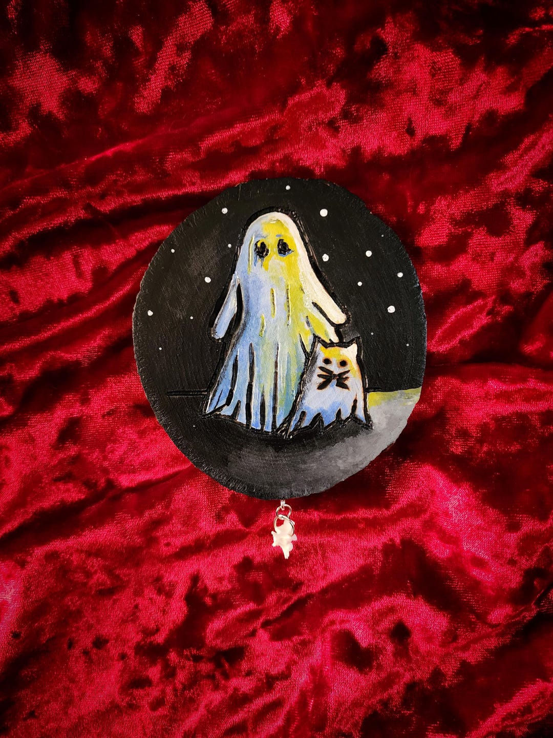 Haunted - Spooky Cute Ghost & Ghost Pet Painting on Wood, Gothic ...