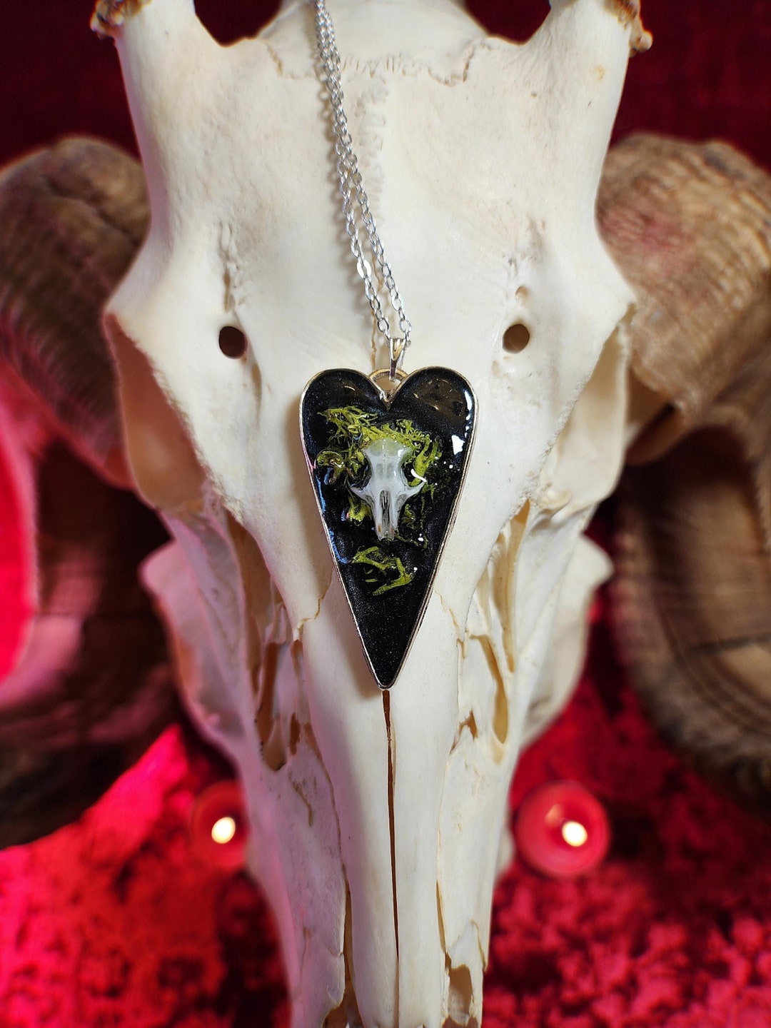 Swamp Witch - Gothic Skull & Heart Pendant With Real Moss, Witchy Real ...