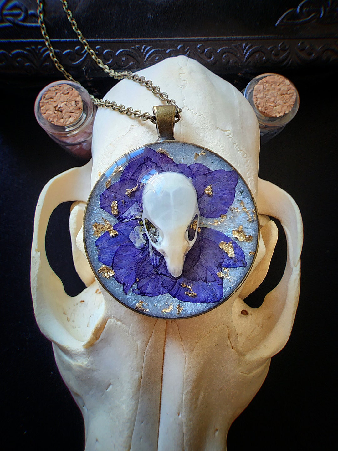Morgana Gothic Witchcore Skull and Flowers Necklace, Arthurian Pendant ...