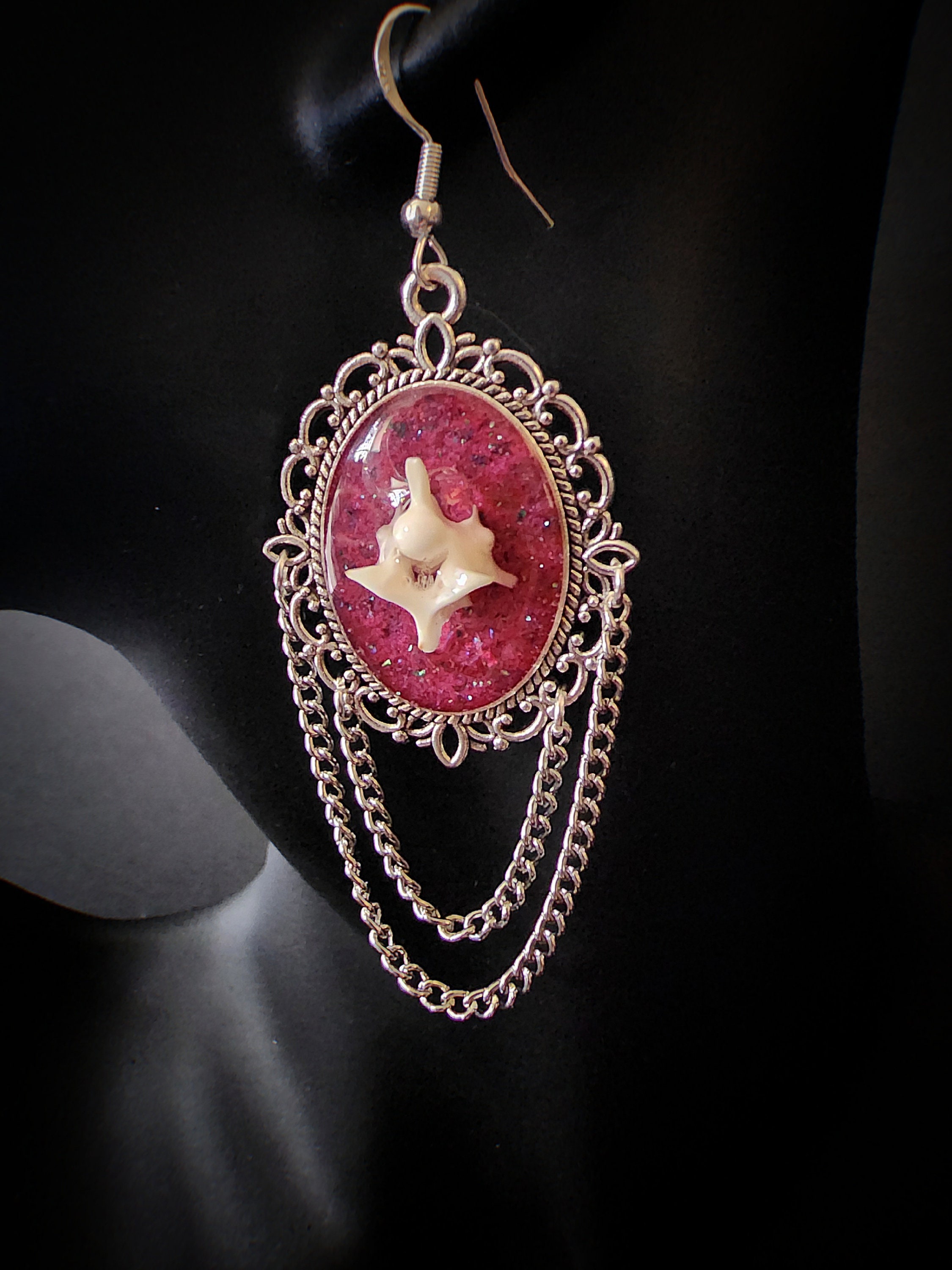 Gothic Pink Glitter Vertebrae Dangle Earrings - Real Bone - Etsy