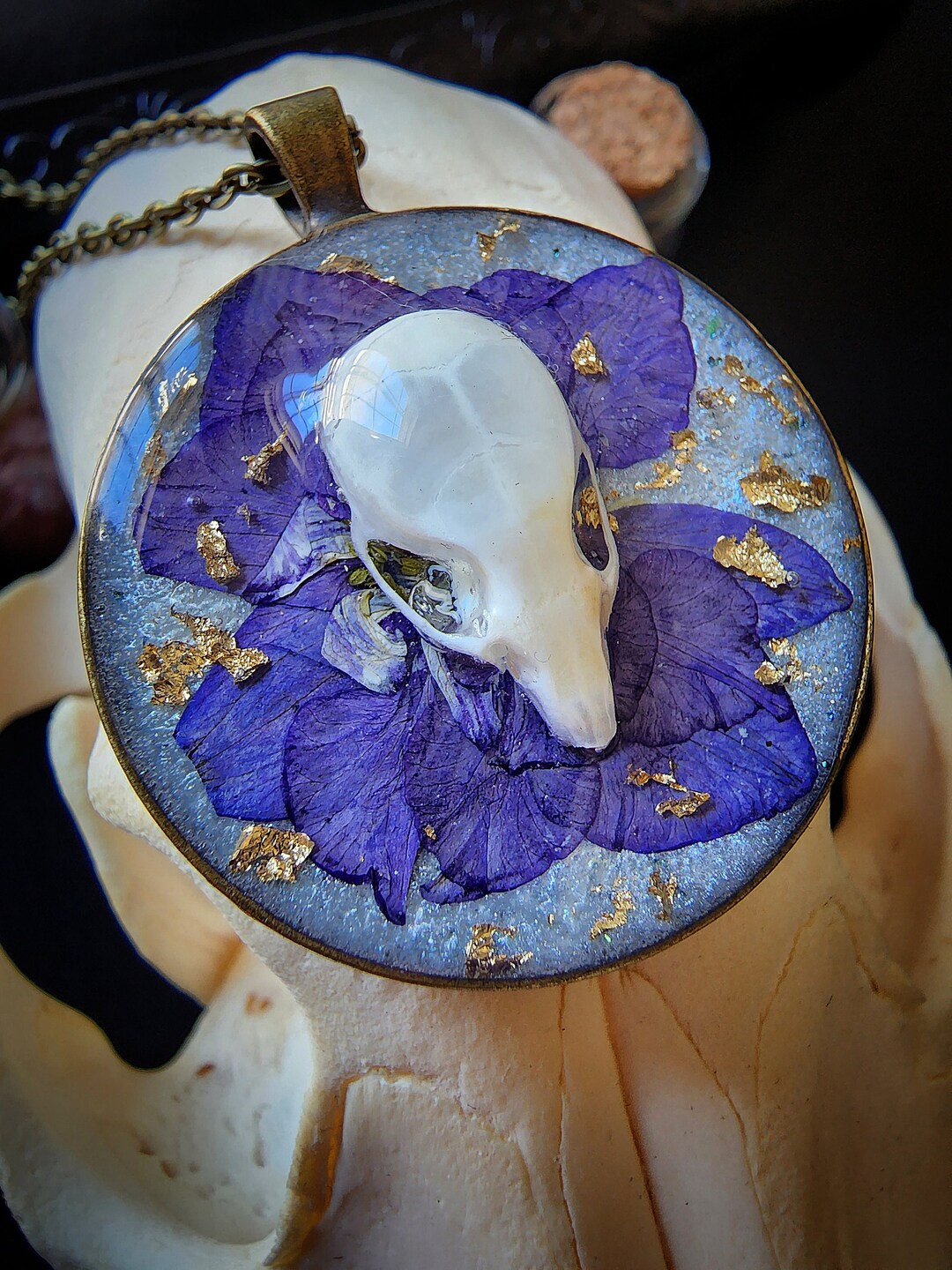 Morgana - Gothic Witchcore Skull and Flowers Necklace, Arthurian ...