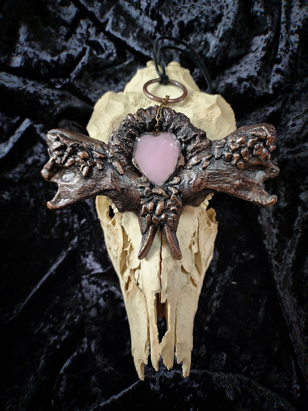 Witch's Heart - Gothic Copper Electroformed Beaver Jaw Bones With Pink ...